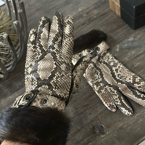 Coach | Accessories | Coach Leather Python And Mink Gloves | Poshmark